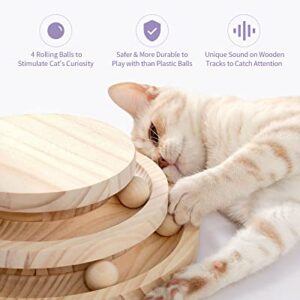 Made4Pets Cat Scratching Post Cat Scratcher Toy Wooden Two-Layer Cat Turntable with Interactive Balls and Dangling Ball