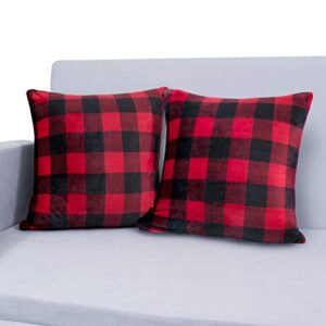 pavilia buffalo check black red plaid throw pillow covers, set of 2, 18x18 | decorative square pillow case sofa couch bed bedroom living room | fleece plush soft decor accent zipper euro cushion cover