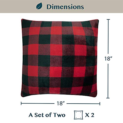 PAVILIA Buffalo Check Black Red Plaid Throw Pillow Covers, Set of 2, 18x18 | Decorative Square Pillow Case Sofa Couch Bed Bedroom Living Room | Fleece Plush Soft Decor Accent Zipper Euro Cushion Cover