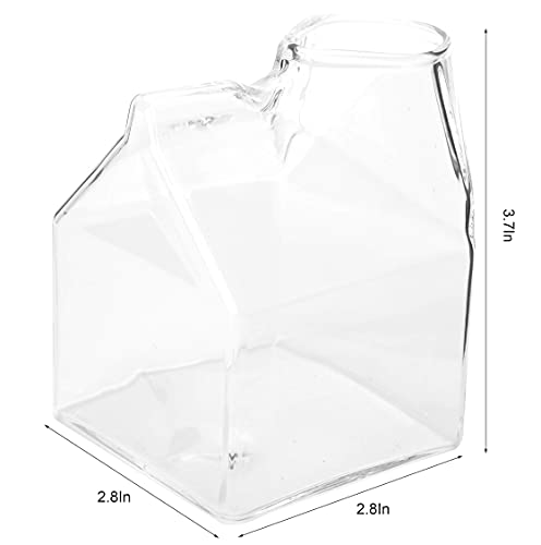 WUWEOT 4 Pack Glass Milk Carton, Clear Square Cocktail Glasses, Mini Cup Creamer Pitcher Coffee Box for Milk, Coffee, Water, Juice, Beverages, Heat Resistant, 12OZ/350ml