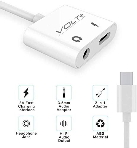 VOLT PLUS TECH USB C to 3.5mm Headphone Jack Audio Aux & C-Type Fast Charging Adapter Compatible with Apple iPad Pro/Air/2020/2018and Many More Devices with C-Port