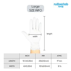 RUBBERLAB Nitrile Gloves Medical Exam Gloves, Large, White, 100 pcs, Latex&Powder Free, Food safe, 4.6g,