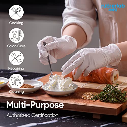 RUBBERLAB Nitrile Gloves Medical Exam Gloves, Large, White, 100 pcs, Latex&Powder Free, Food safe, 4.6g,