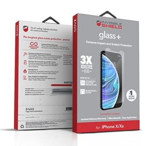 zagg invisibleshield glass+ screen protector – hd tempered glass for iphone xs/x – impact & scratch protection - easy to apply tools included - 2 pack