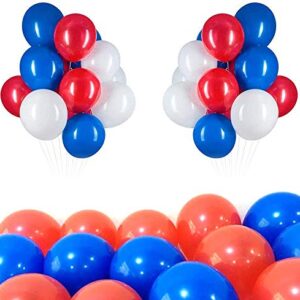 Balloon Garland Arch Kit-Blue, Red, White with Strip Tape, Blue Knotting Device, White Ribbon for Boy Party, Wedding,Birthday Party Decoration Gift