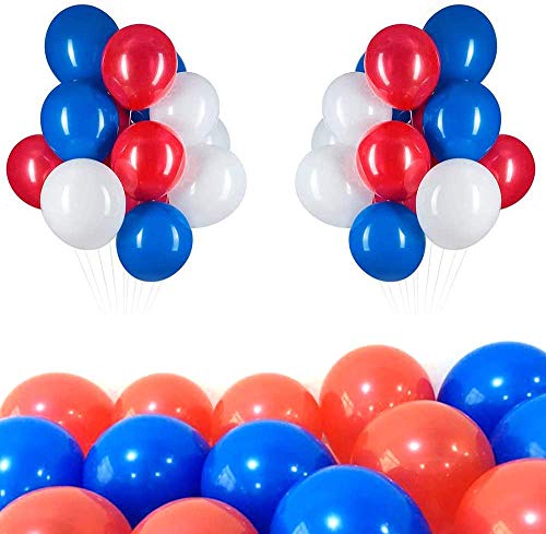 Balloon Garland Arch Kit-Blue, Red, White with Strip Tape, Blue Knotting Device, White Ribbon for Boy Party, Wedding,Birthday Party Decoration Gift