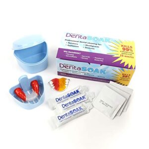 dentasoak® starter kit - mouthguard, retainer, denture, appliance cleaner – 100% safe - persulfate free – non-toxic & alcohol free – 3 month supply – mint scented