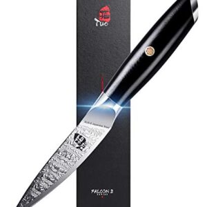 TUO Paring Knife - 3.5 inch Small Kitchen Knife Peeling Knife for Fruit and Veggie, AUS-8 Japanese Stainless Steel with Ergonomic G10 Handle, Falcon S Series with Gift Box