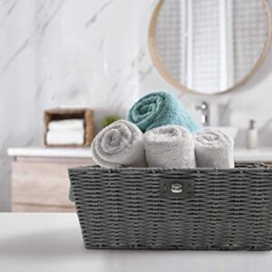 Woven Storage Basket Bin Wicker Hamper Stackable Box with Lid, Wicker Shelf Baskets Bin for Laundry Room Organizer, Set of 3 Wicker Storage Basket with Handle for Picnic, BBQ,Nursery, Baby Toiletry, Diaper, Toys