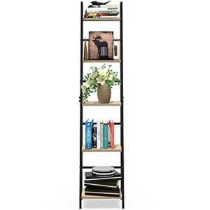 SpringSun 5-Tier Ladder Shelf Bookcase, Living Room Rustic Standing Shelf Storage Organizer, Wood and Metal Shelf for Home and Office