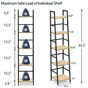 SpringSun 5-Tier Ladder Shelf Bookcase, Living Room Rustic Standing Shelf Storage Organizer, Wood and Metal Shelf for Home and Office