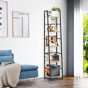 SpringSun 5-Tier Ladder Shelf Bookcase, Living Room Rustic Standing Shelf Storage Organizer, Wood and Metal Shelf for Home and Office