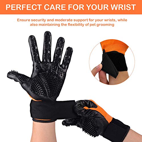 FEMW Pet Grooming Glove - Efficient Pet Hair Remover Mitts - Pet Massage Gloves - Gentle Deshedding Brush Glove - for Dog Cat Horse with Long & Short Fur [Upgrade Version][Left & Right Hand]