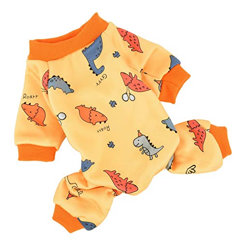 SELMAI Dog Pajamas with Feet Dinosaur Pjs for Small Dogs Cats Boys Girls Fleece Four Legs Jumpsuit Warm Pet Puppy Chihuahua Clothes for Winter Autumn Walking Outdoor Cold Weather Apparel Yellow L