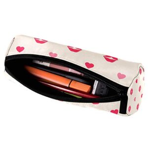 Red Lips and Hearts Pattern Pencil Bag Pen Case Stationary Case Pencil Pouch Desk Organizer Makeup Cosmetic Bag for School Office