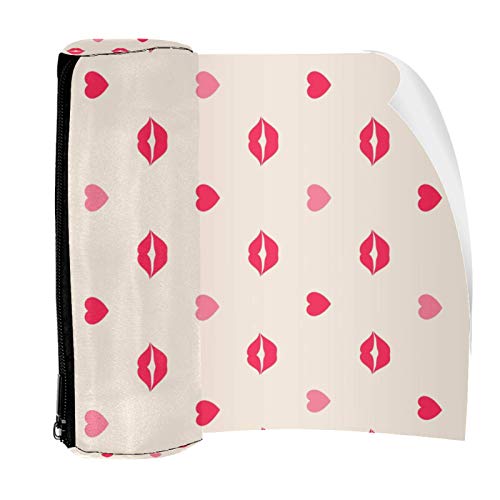 Red Lips and Hearts Pattern Pencil Bag Pen Case Stationary Case Pencil Pouch Desk Organizer Makeup Cosmetic Bag for School Office