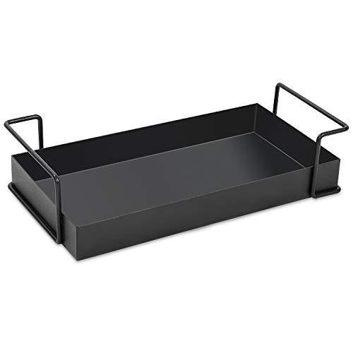 GDGDTOO Bathroom Tray for Counter,Metal Countertop Organizer Decorative Tray,Toilet Tank Storage Tray,Black Vanity Organizer for Tissues,Candles,Soap,Towel,Plant