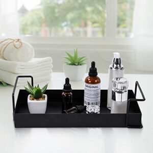 GDGDTOO Bathroom Tray for Counter,Metal Countertop Organizer Decorative Tray,Toilet Tank Storage Tray,Black Vanity Organizer for Tissues,Candles,Soap,Towel,Plant