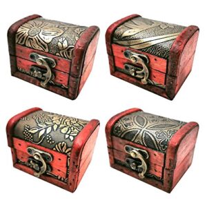 markeny 4 styles pattern wooden rings case box little treasure chest vintage handmade box with mini metal lock for storing jewelry treasure pearl