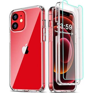 coolqo compatible for iphone 12 /iphone 12 pro case 6.1 inch, with [2 x tempered glass screen protector] clear 360 full body silicone protective shockproof for iphone 12/12 pro cases phone cover