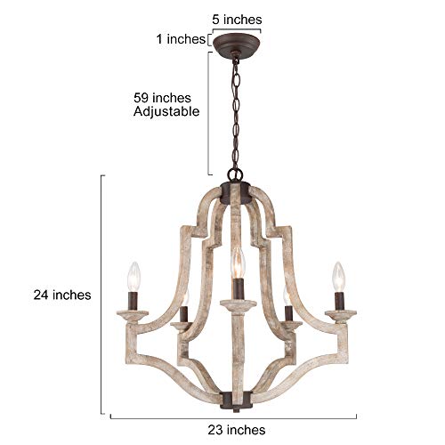 LOG BARN Farmhouse Chandelier, Wood Chandelier Lighting for Kitchen Island, Dining Room, 5-Light, 23” W