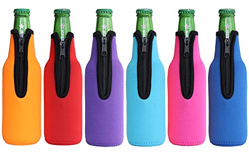 6 Pack Beer Bottle sleeves - FRRIOTN Neoprene Insulated Beer Bottle Holder for 12oz Bottle - Keeps Beer Cold and Hands Warm(Colorful)