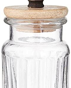 Mud Pie Knob Glass Condiment Set, canister 3 3/4" x 2 3/4" dia | caddy 3 3/4" x 10 1/4", Brown