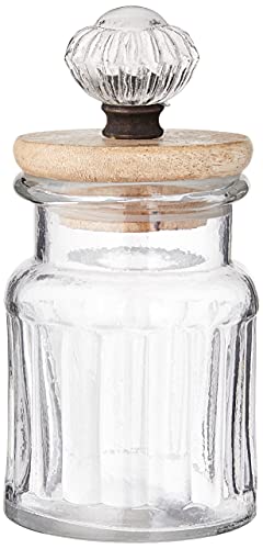 Mud Pie Knob Glass Condiment Set, canister 3 3/4" x 2 3/4" dia | caddy 3 3/4" x 10 1/4", Brown