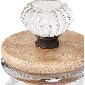 Mud Pie Knob Glass Condiment Set, canister 3 3/4" x 2 3/4" dia | caddy 3 3/4" x 10 1/4", Brown