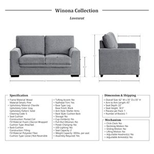 Lexicon Winona Living Room Loveseat, Gray