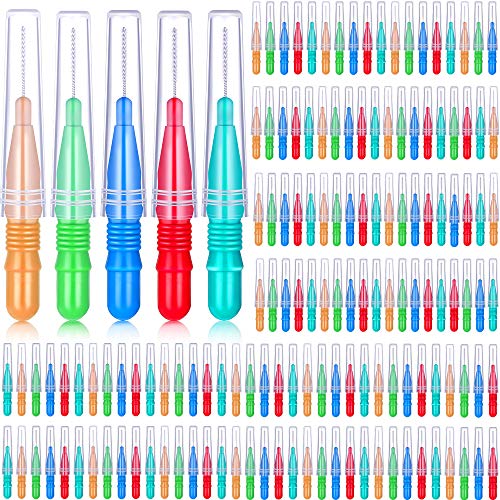 150 Pieces Braces Brush for Cleaner Interdental Brush Toothpick Dental Tooth Flossing Head Oral Dental Hygiene Flosser Toothpick Cleaner Tooth Cleaning Tool (Red, Blue, Green, Light Green, Orange)