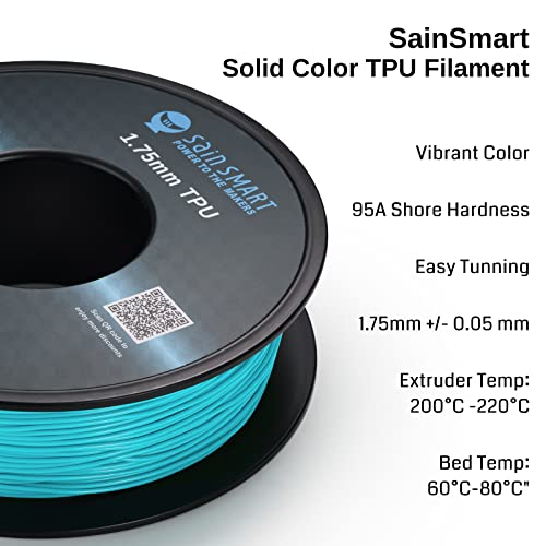 SainSmart Neon Color TPU, 1.75mm Flexible TPU 3D Printer Filament 800g, Dimensional Accuracy +/- 0.05 mm, Neon Cyan