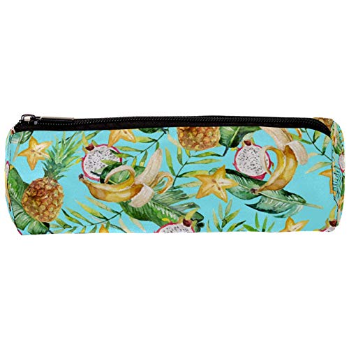 Watercolor Tropical Green Palm Leaves Banana Pencil Bag Pen Case Stationary Case Pencil Pouch Desk Organizer Makeup Cosmetic Bag for School Office