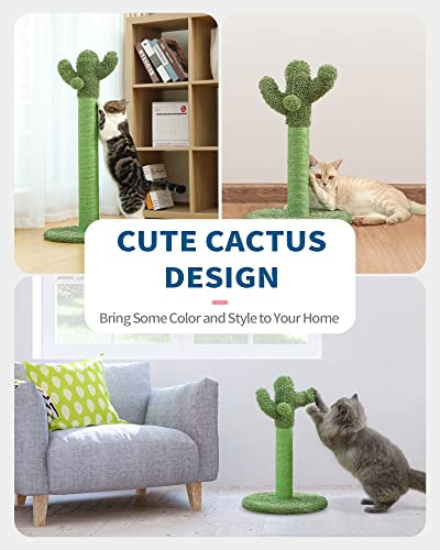 Made4Pets Cat Scratching Post, Cactus Cat Scratcher Kitten Scratching Post with Natural Sisal Rope for Indoor Cats Claw Scratcher, Vertical Green Cat Tree with Dangling Balls for Small Cats Kittens