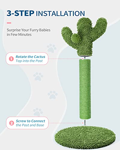 Made4Pets Cat Scratching Post, Cactus Cat Scratcher Kitten Scratching Post with Natural Sisal Rope for Indoor Cats Claw Scratcher, Vertical Green Cat Tree with Dangling Balls for Small Cats Kittens