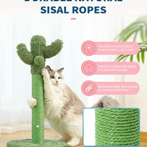 Made4Pets Cat Scratching Post, Cactus Cat Scratcher Kitten Scratching Post with Natural Sisal Rope for Indoor Cats Claw Scratcher, Vertical Green Cat Tree with Dangling Balls for Small Cats Kittens