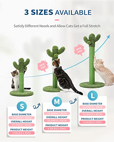 Made4Pets Cat Scratching Post, Cactus Cat Scratcher Kitten Scratching Post with Natural Sisal Rope for Indoor Cats Claw Scratcher, Vertical Green Cat Tree with Dangling Balls for Small Cats Kittens