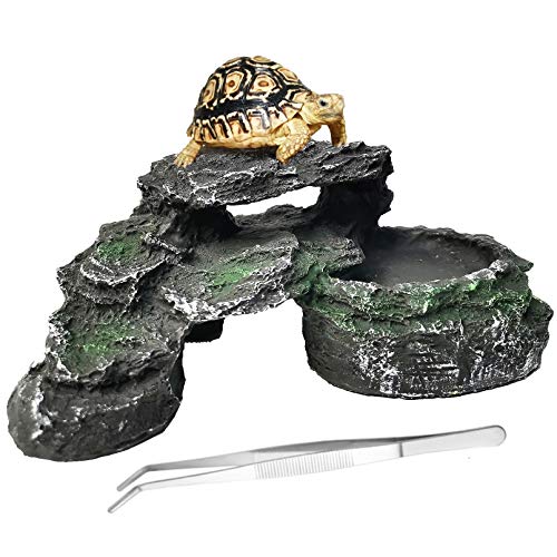 Basking Platform for Turtles, 7" Reptile Resting Terrace, Resin Turtle Ramp Climb Stone, Landscape Decorative Habitat for Reptiles, Fish, Amphibians