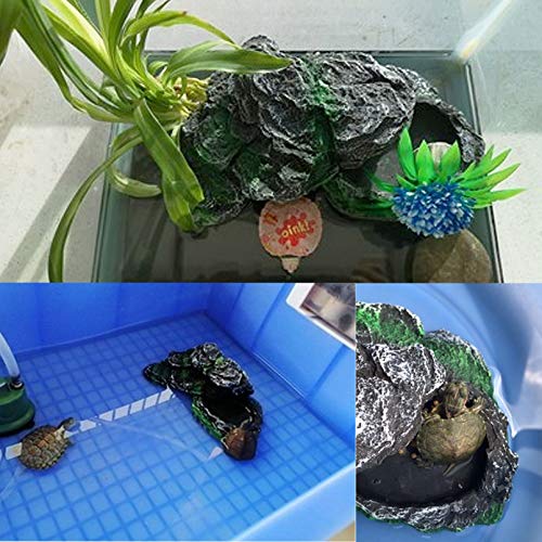 Basking Platform for Turtles, 7" Reptile Resting Terrace, Resin Turtle Ramp Climb Stone, Landscape Decorative Habitat for Reptiles, Fish, Amphibians