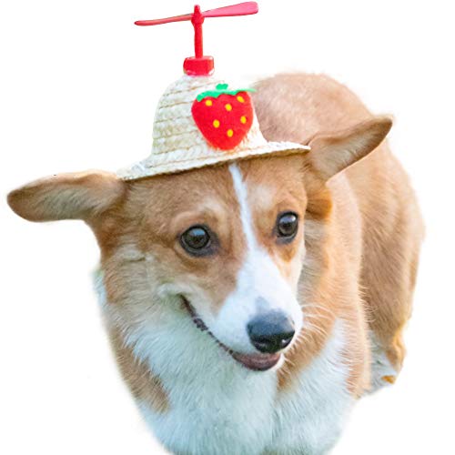 La La Pet® Adjustable Cute Mini Pet Sombrero Dog Straw Hat Cat Woven Hat Puppy Sun Bucket Cap for Small Dogs Puppy Cats Supplies (Strawberry,L)