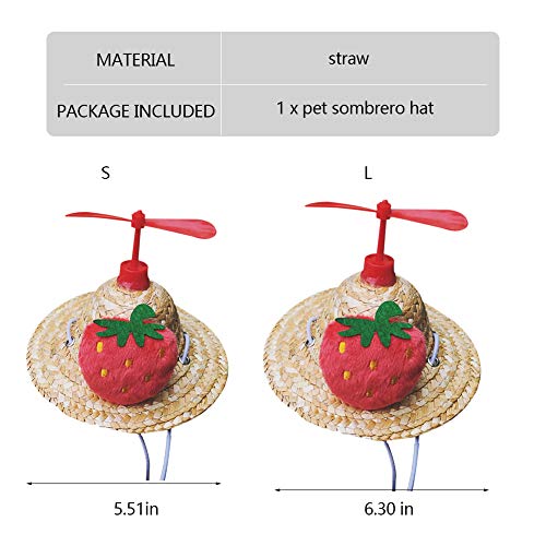 La La Pet® Adjustable Cute Mini Pet Sombrero Dog Straw Hat Cat Woven Hat Puppy Sun Bucket Cap for Small Dogs Puppy Cats Supplies (Strawberry,L)