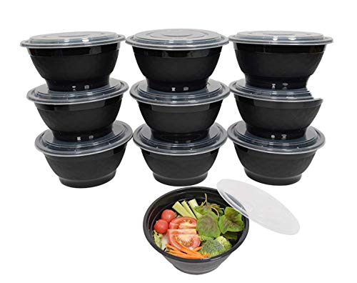 Elam Meal Prep Plastic Container Noodle Bowl 25-pack 42oz To-Go Containers Take -Out Round Bowls with Lids Food Storage Salad Bowl Bento Box Microwavable(BPA Free) Freezer/Dishwasher Safe Disposable