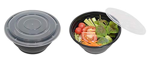 Elam Meal Prep Plastic Container Noodle Bowl 25-pack 42oz To-Go Containers Take -Out Round Bowls with Lids Food Storage Salad Bowl Bento Box Microwavable(BPA Free) Freezer/Dishwasher Safe Disposable