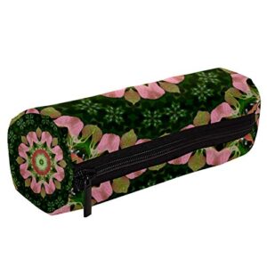 Pink and Green Mandala Flower Pencil Bag Pen Case Stationary Case Pencil Pouch Desk Organizer Makeup Cosmetic Bag for School Office