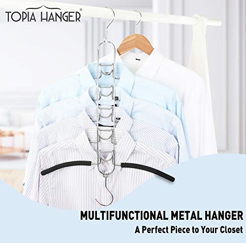 TOPIA HANGER 5 in 1 Multi Layer Clothing Hanger with Anti-Slip EVA Sponge (3 pack), Duty Space Saving Clothes Metal Hanger, Closet Organizers and Storage for Tank Tops, Shirt,Sweater,Coat- Black CT26B