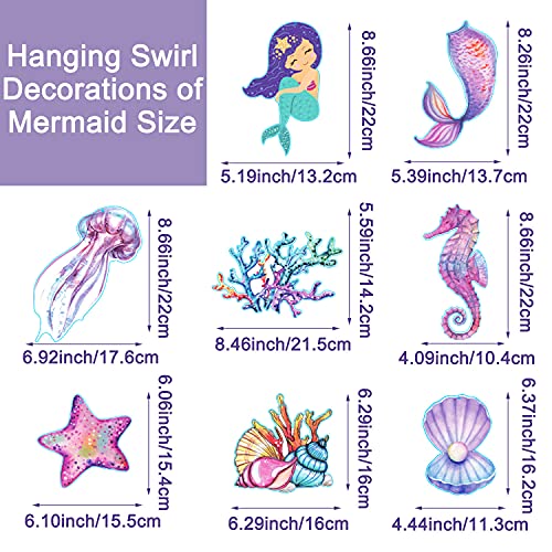 UOMNICUE Mermaid Hanging Swirl Decorations,20 PCS Double Sided Print Mermaid Themed Foil Swirls Dangling Ceiling Streamers Wall Decals for Kids Girls Birthday Baby Shower Under the Sea Party Supplies