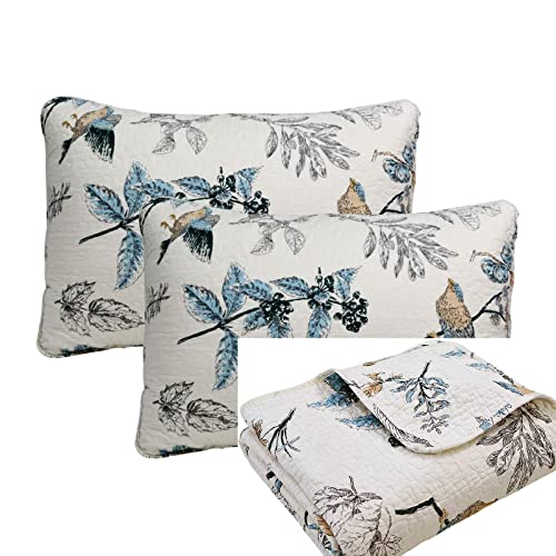 Brandream 3PC Birds Bedding Blanket Pillow Shams Set of 2 Standard Size Plus Cotton Quilted Blanket