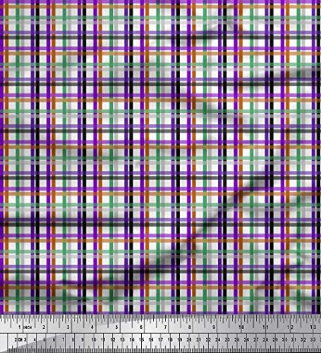 Soimoi Purple Cotton Canvas Fabric Window Pane Check Print Fabric by The Yard 56 Inch Wide