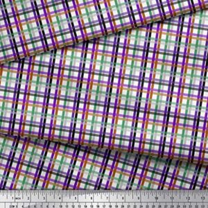 Soimoi Purple Cotton Canvas Fabric Window Pane Check Print Fabric by The Yard 56 Inch Wide