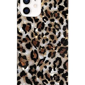 J.west Case Compatible with iPhone 12/12 Pro 6.1-inch, Luxury Sparkle Translucent Clear Leopard Cheetah Print Pearly Design Soft Silicone Slim TPU Protective Phone Case Cover for Girls Women (Bling)